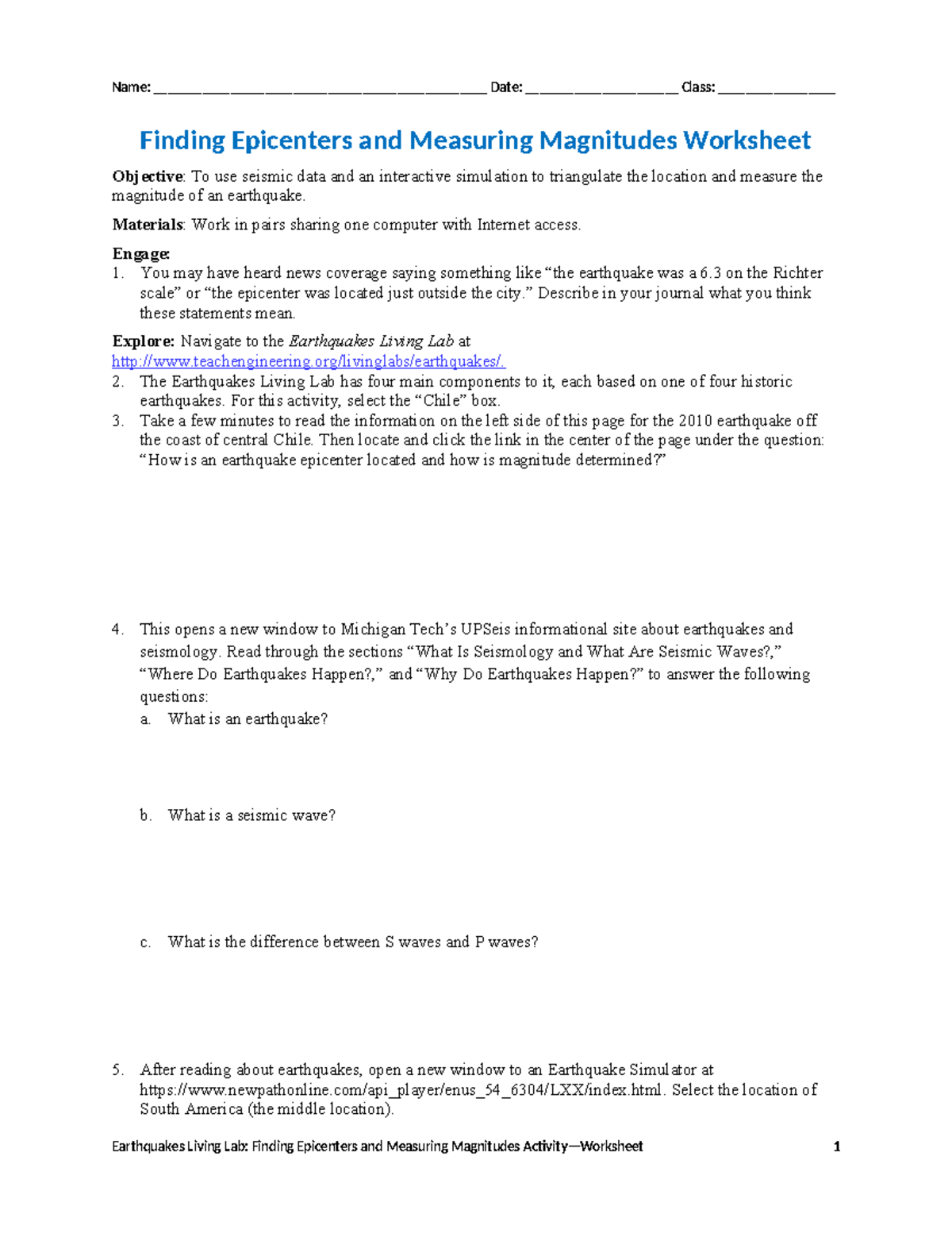 Csm findingepicenter activity 1 worksheet v4 - Finding Epicenters and ...