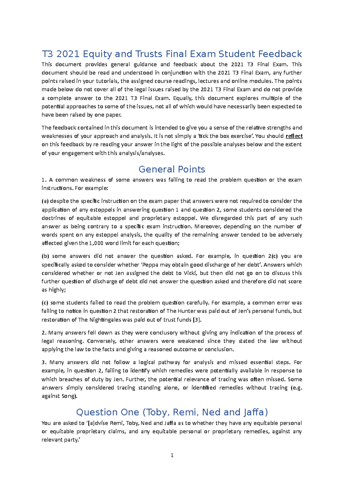 T3 2021 Equity and Trusts Final Exam Student Feedback Moodle - T3 2021 Equity and Trusts Final ...