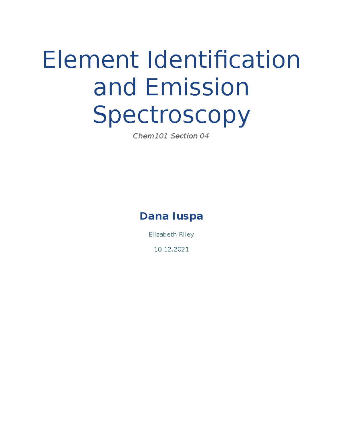 Emission Spectroscopy Lab 4 - Element Identification and Emission ...