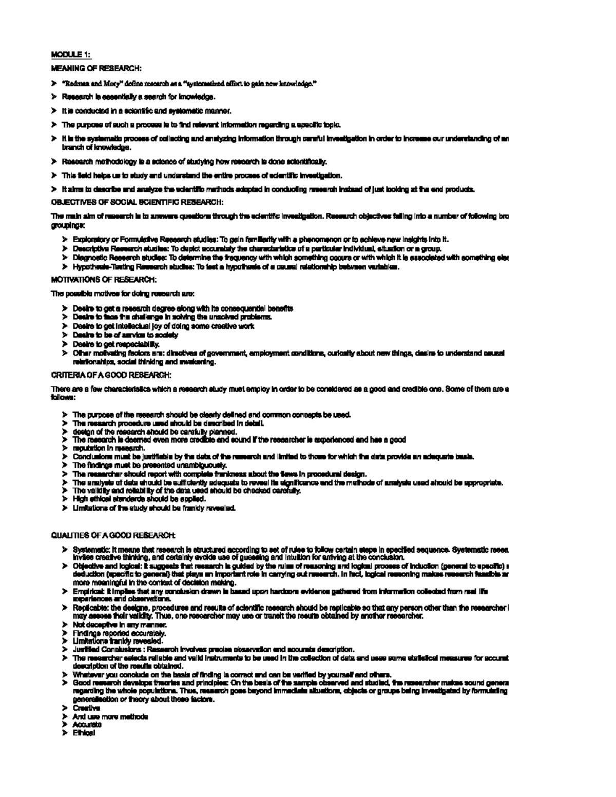 Rm fullnotes - Research Methodology - MODULE 1: MEANING OF RESEARCH ...