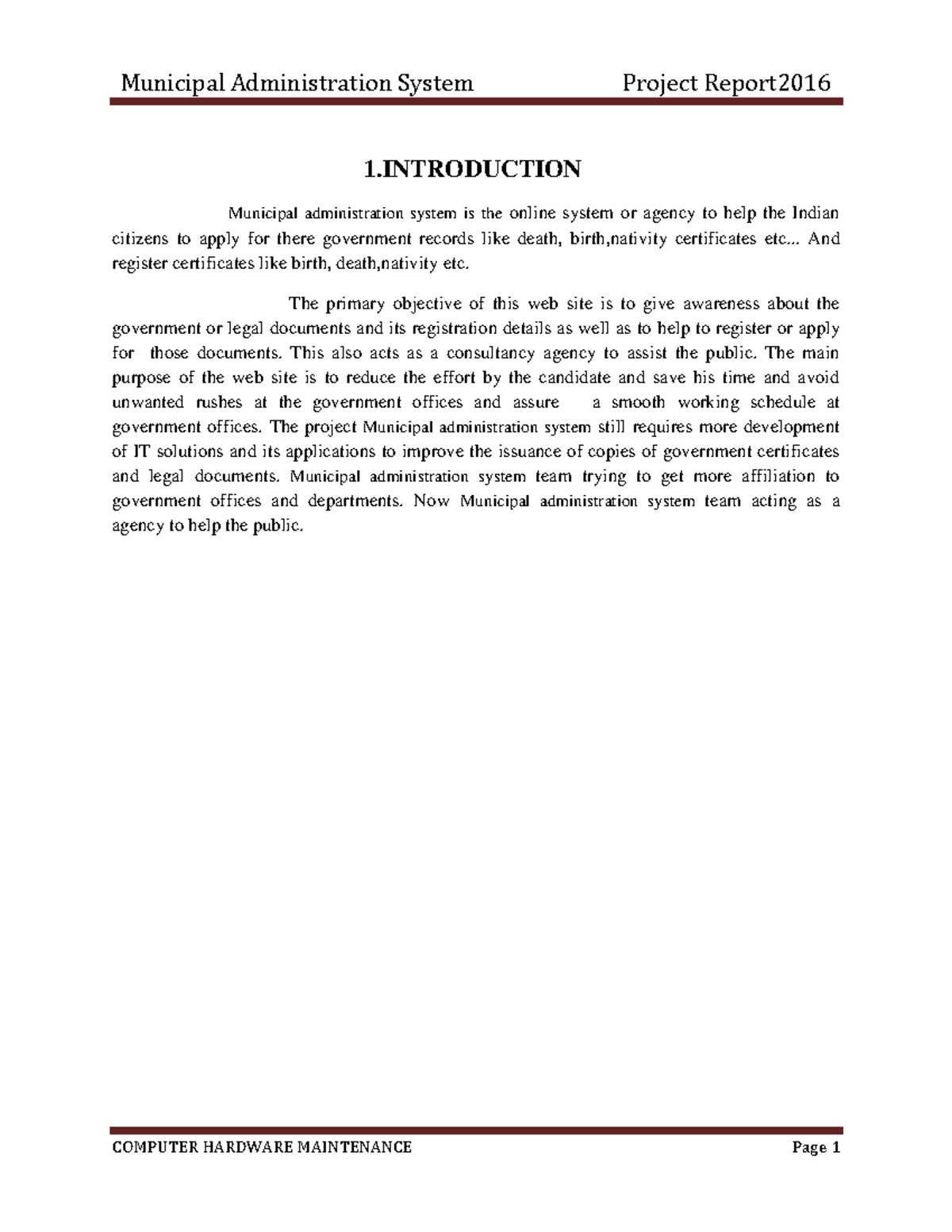 Municipal administration system Project Report - 1 Municipal ...