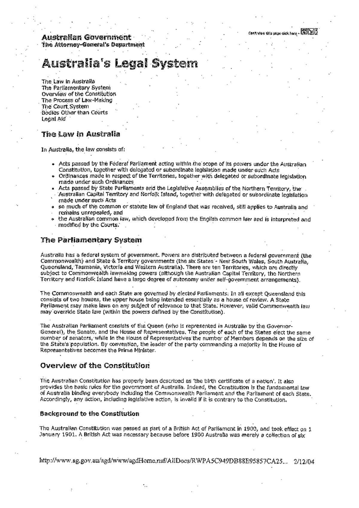 2. Australia's legal system - view this page dick here Australian ...