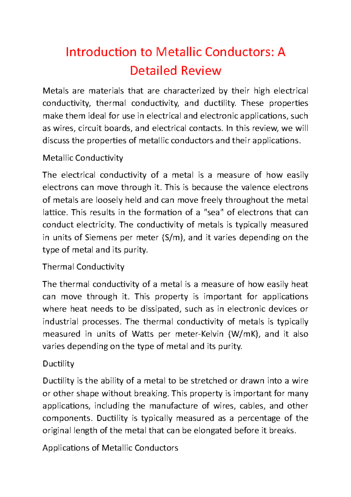 Introduction to Metallic Conductors - These properties make them ideal ...