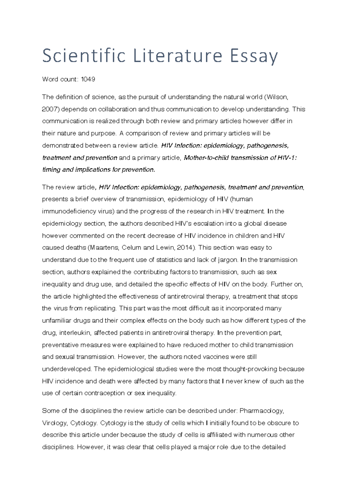 Scientific Literature Essay - This communication is realized through ...