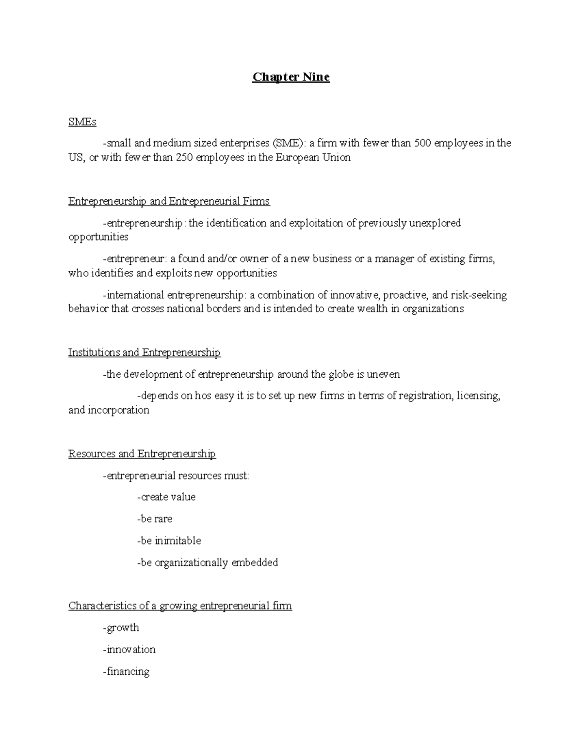Chapter Nine - Lecture notes 9 - Chapter Nine SMEs -small and medium ...