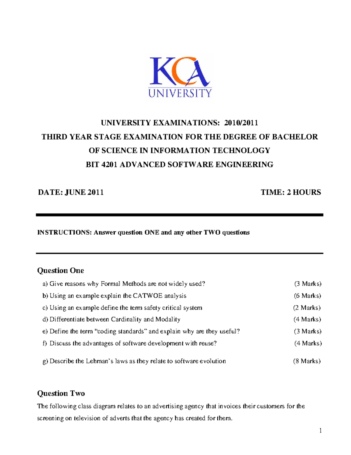 BIT 4201 Advanced Software Engineering - Information Technology - KCAU ...