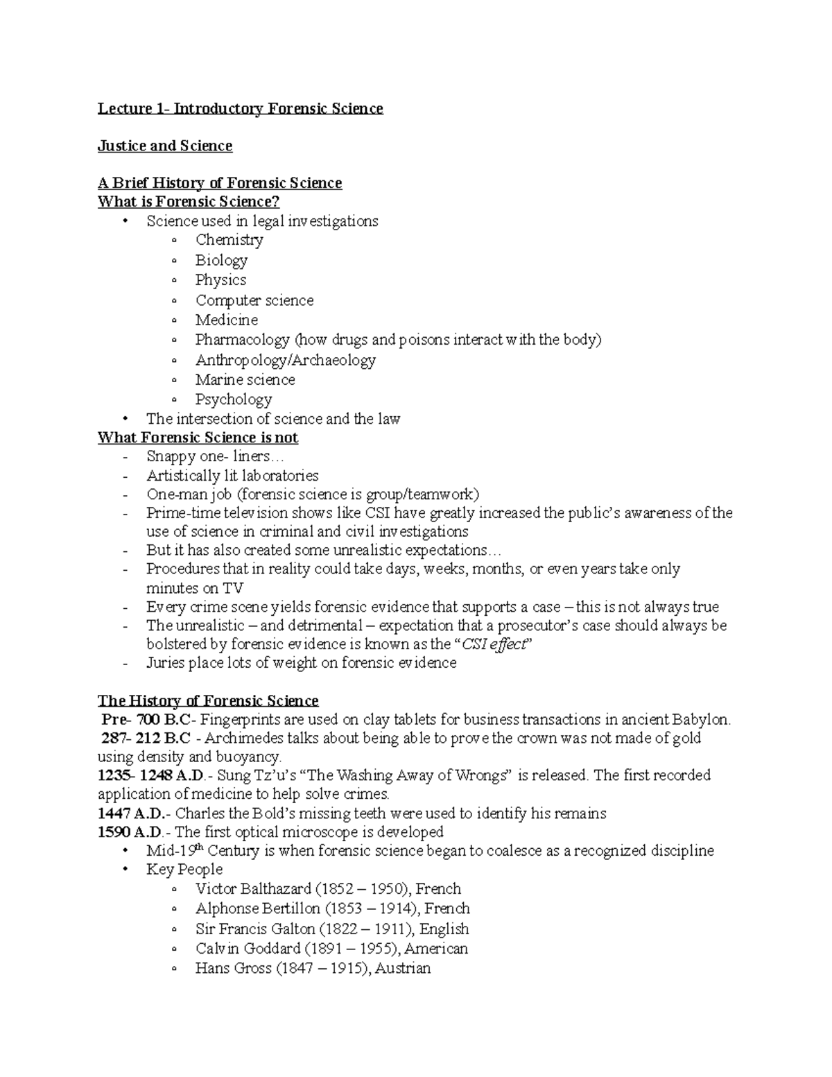 Lecture 1- introductory Forensic Science - Lecture 1- Introductory ...