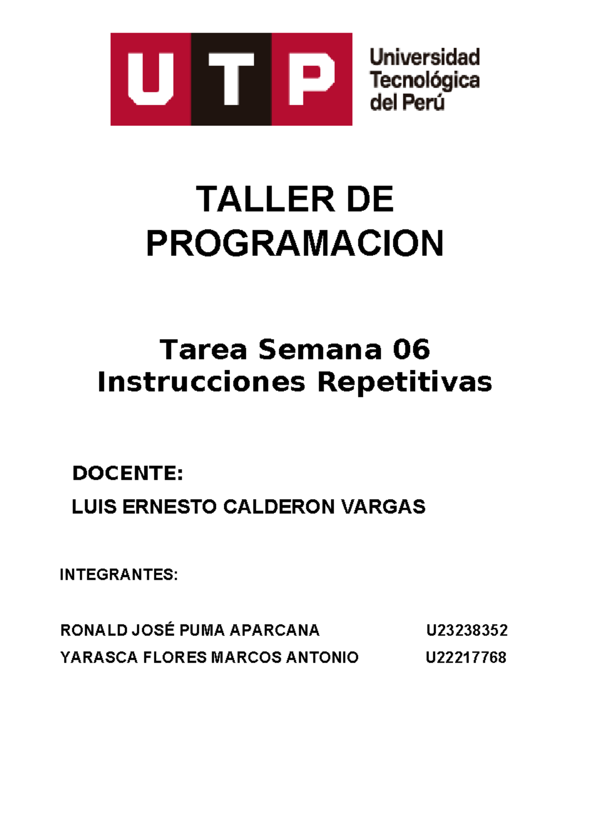 Tarea Semana 06 Taller de Programacion-1 - TALLER DE PROGRAMACION Tarea ...