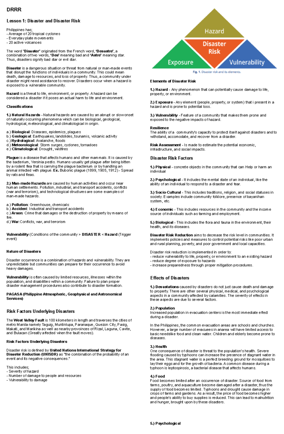DRRR MST-3 Reviewer - DRRR notes - DRRR Lesson 1: Disaster and Disaster ...