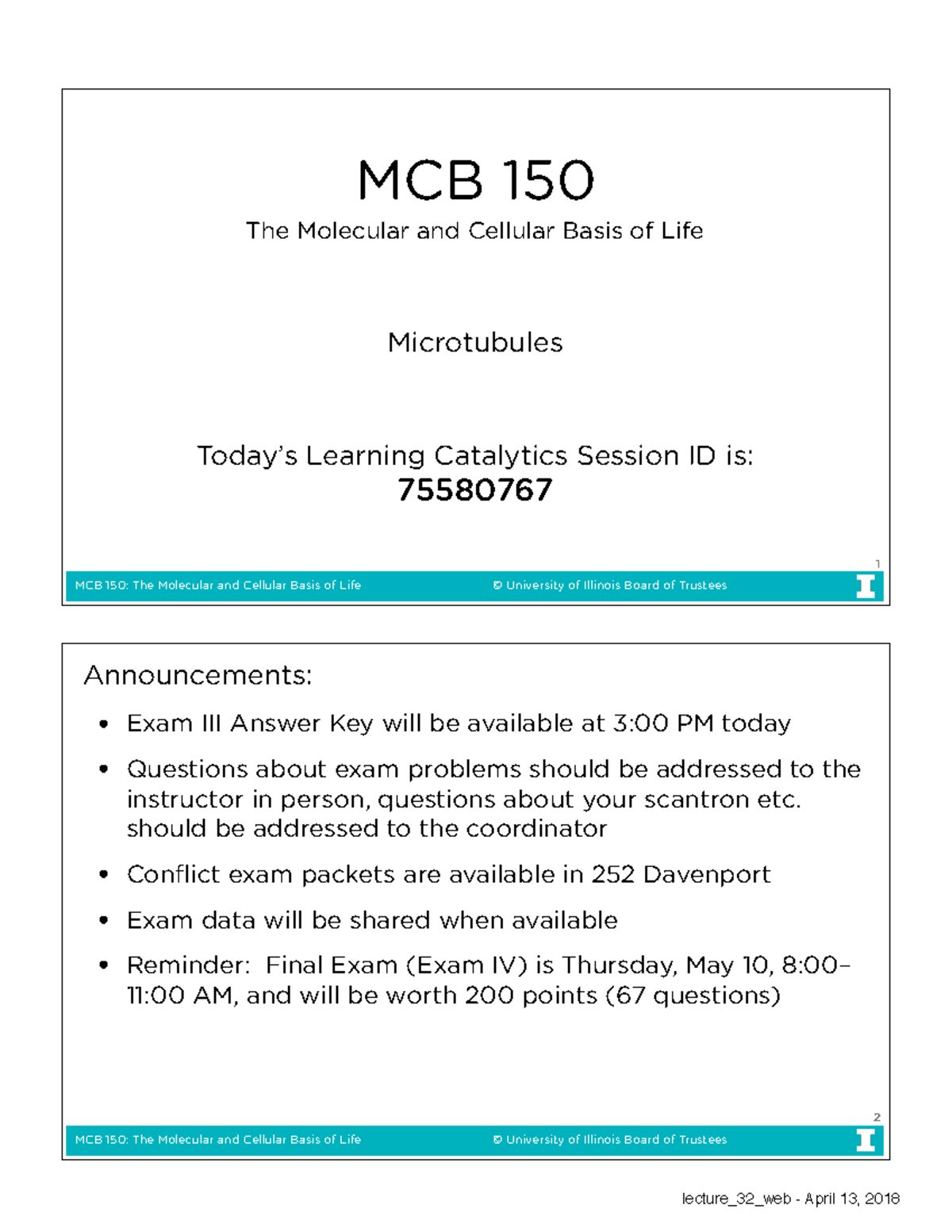 mcb 150 Lecture 32 - MCB 150: The Molecular and Cellular Basis of Life ...