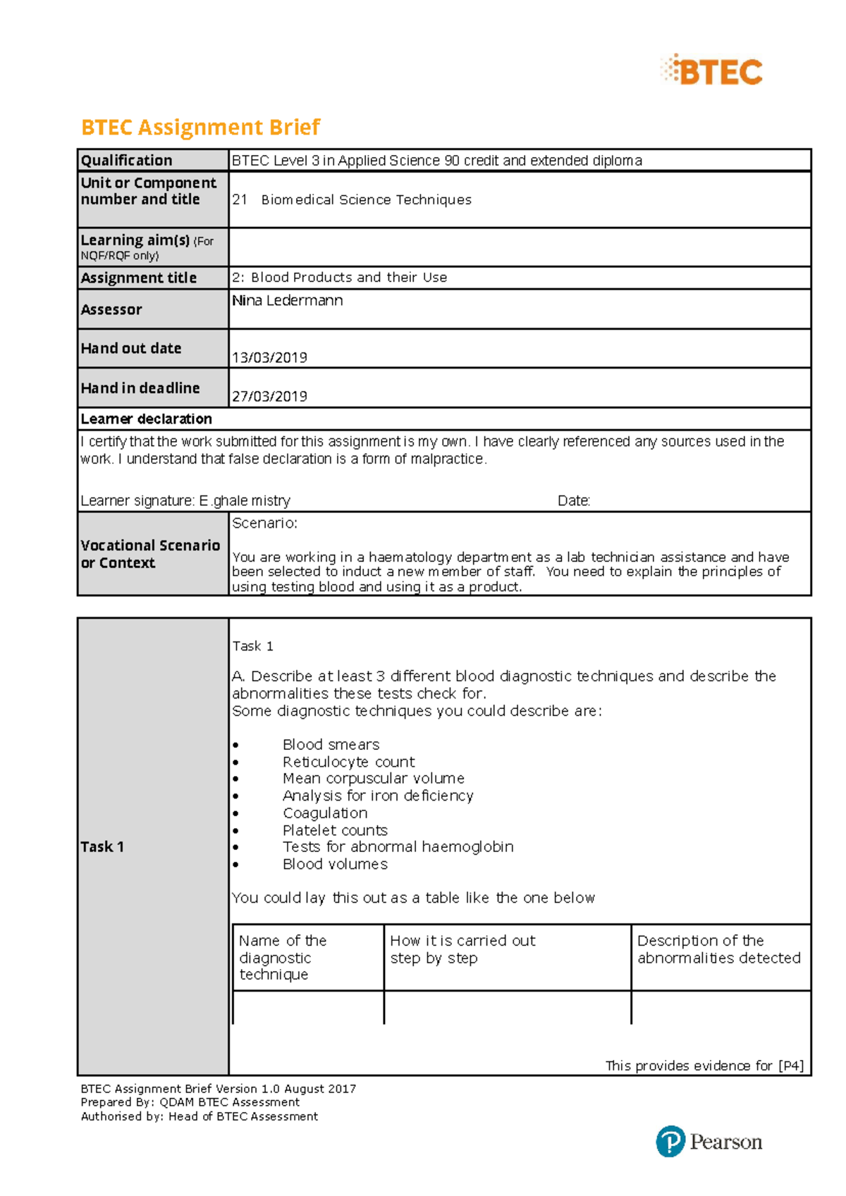 U21 A2 - brief - BTEC Assignment Brief Qualification BTEC Level 3 in ...