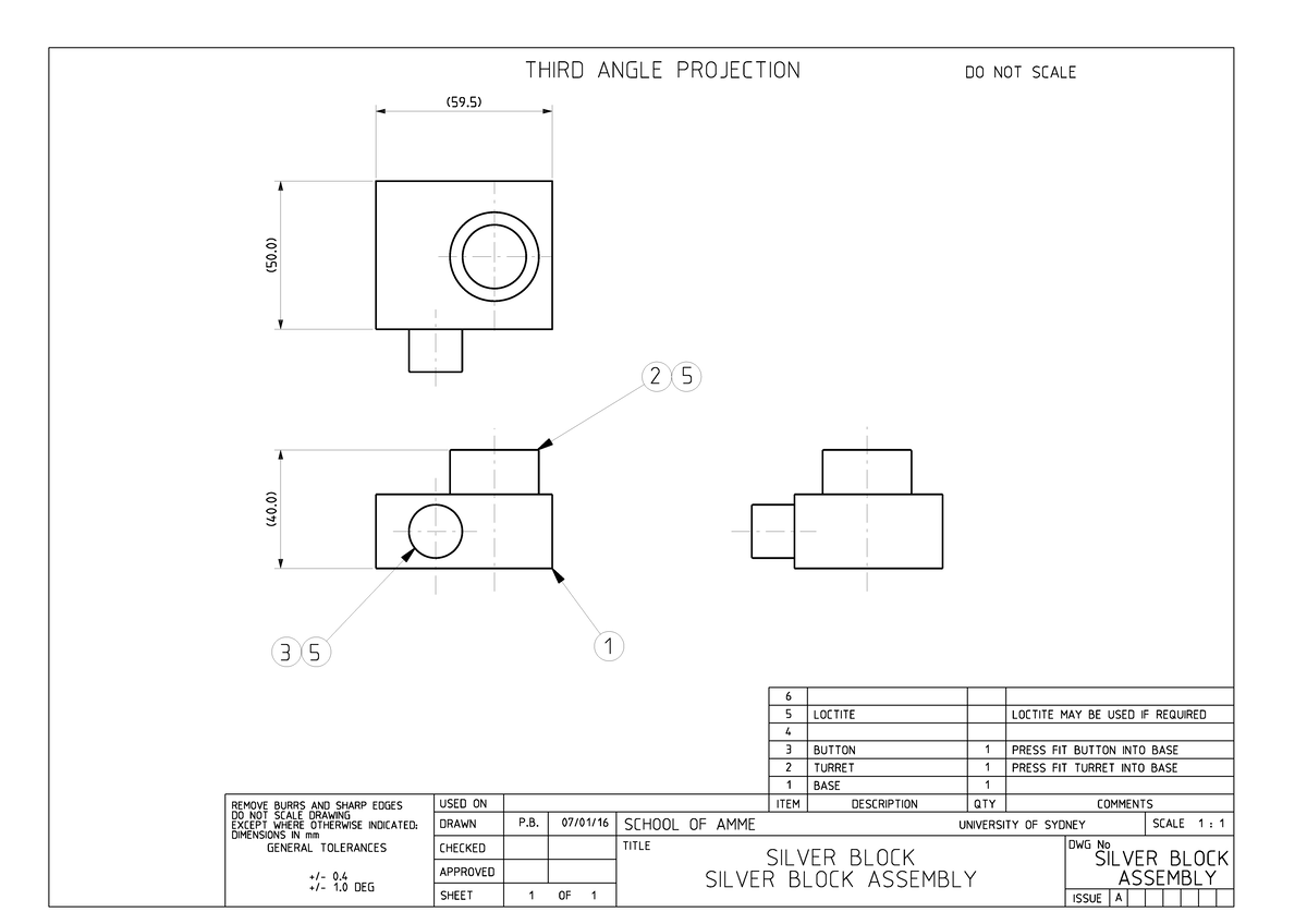 MECH2400 9400 Engineering Drawing Example Silver Block ...