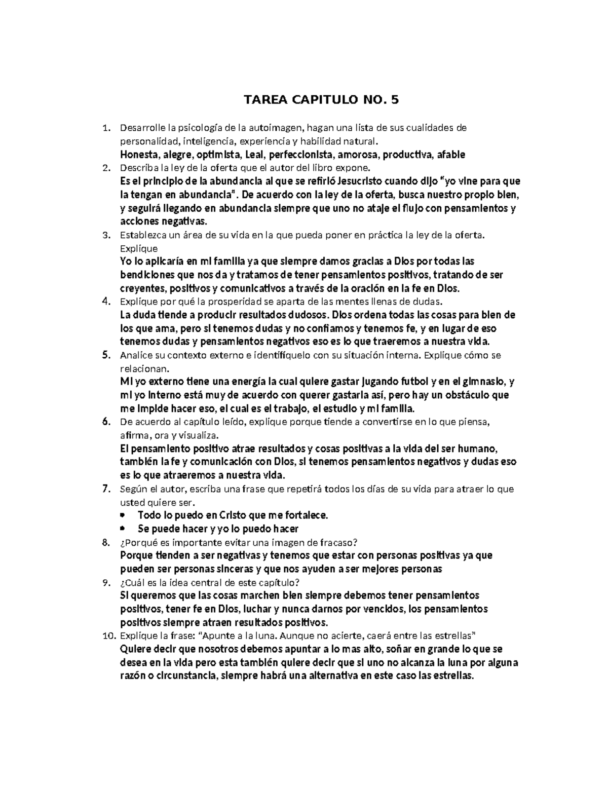 Tarea Capitulo 5 - Desarrollo humano y profesional - TAREA CAPITULO NO. 5 1. Desarrolle la - Studocu