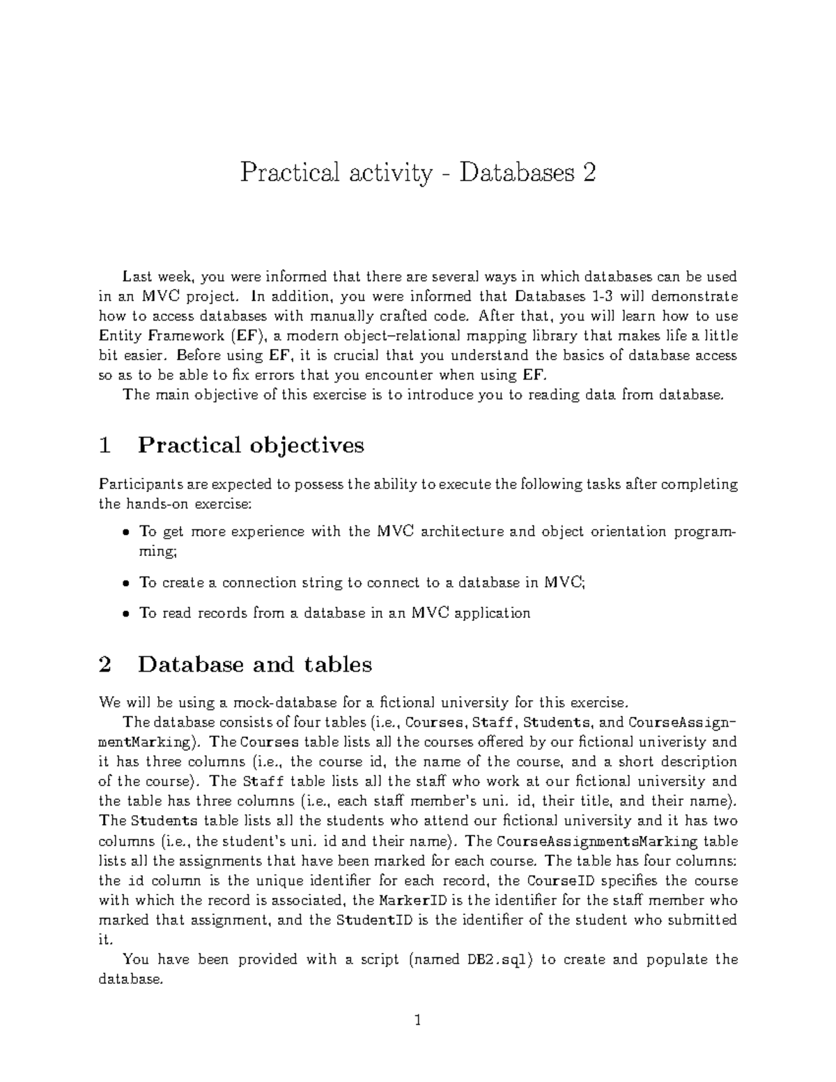 Lecture 18 DB2 Prac 2022 - Practical activity - Databases 2 Last week ...