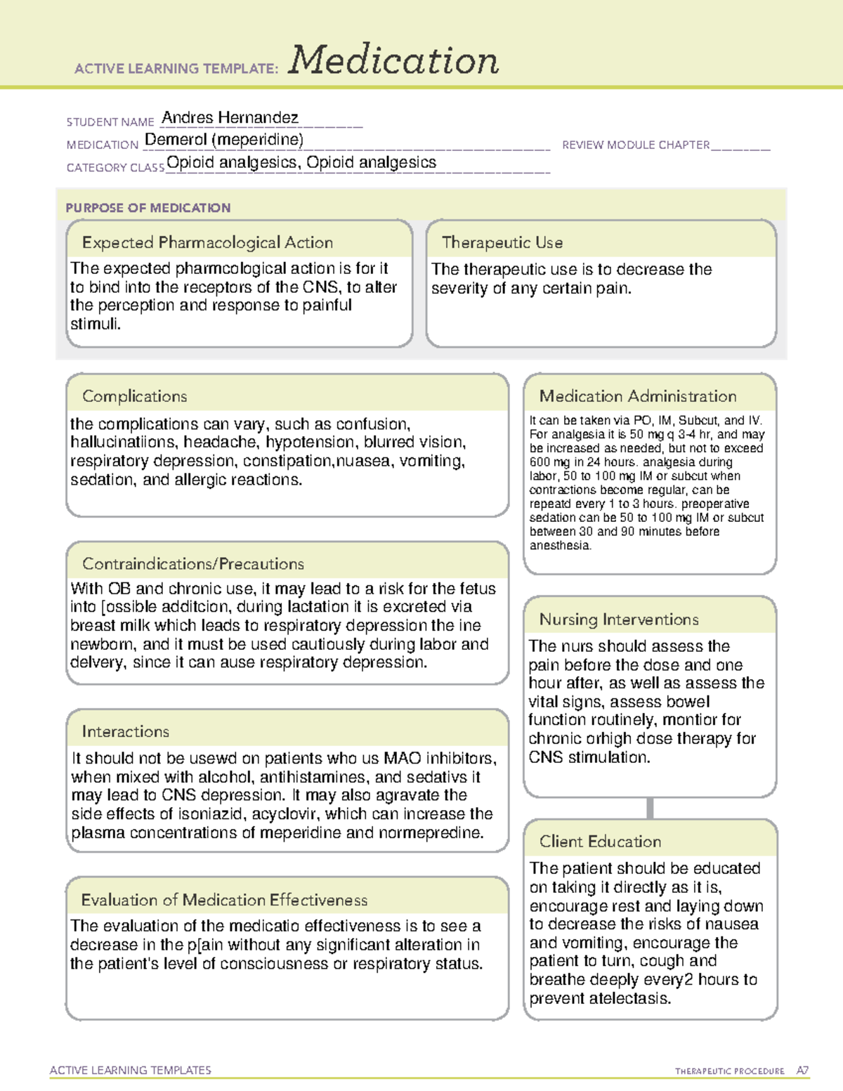 Demerol - ACTIVE LEARNING TEMPLATES THERAPEUTIC PROCEDURE A Medication ...