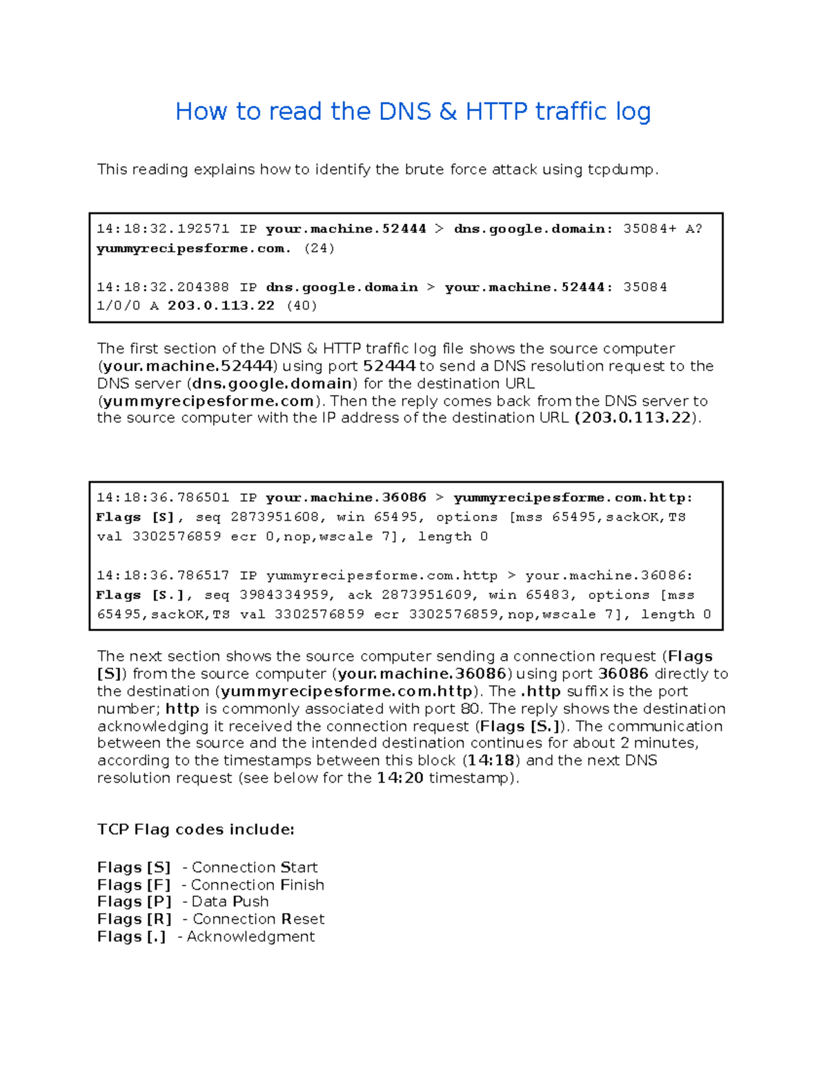 How to read the DNS HTTP traffic log - How to read the DNS & HTTP ...