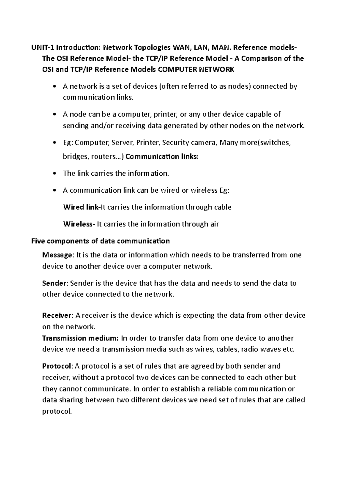 Network Topologies - Reference models- The OSI Reference Model- the TCP/IP Reference Model - A ...