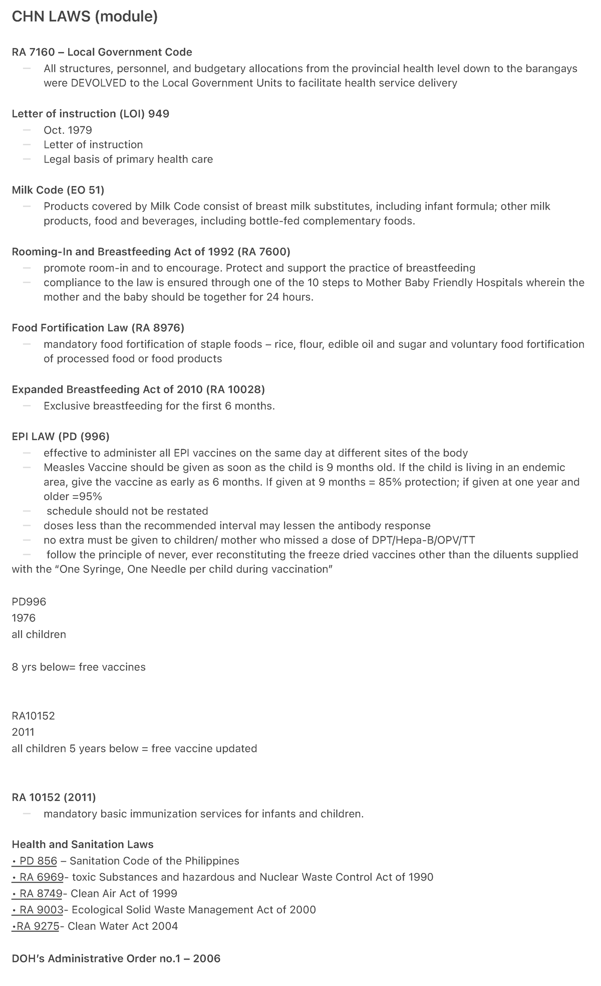 CHN LAWS (module) - CHN Laws Review Center PNLE - – – – – – – – – – – – – – – – – CHN LAWS ...