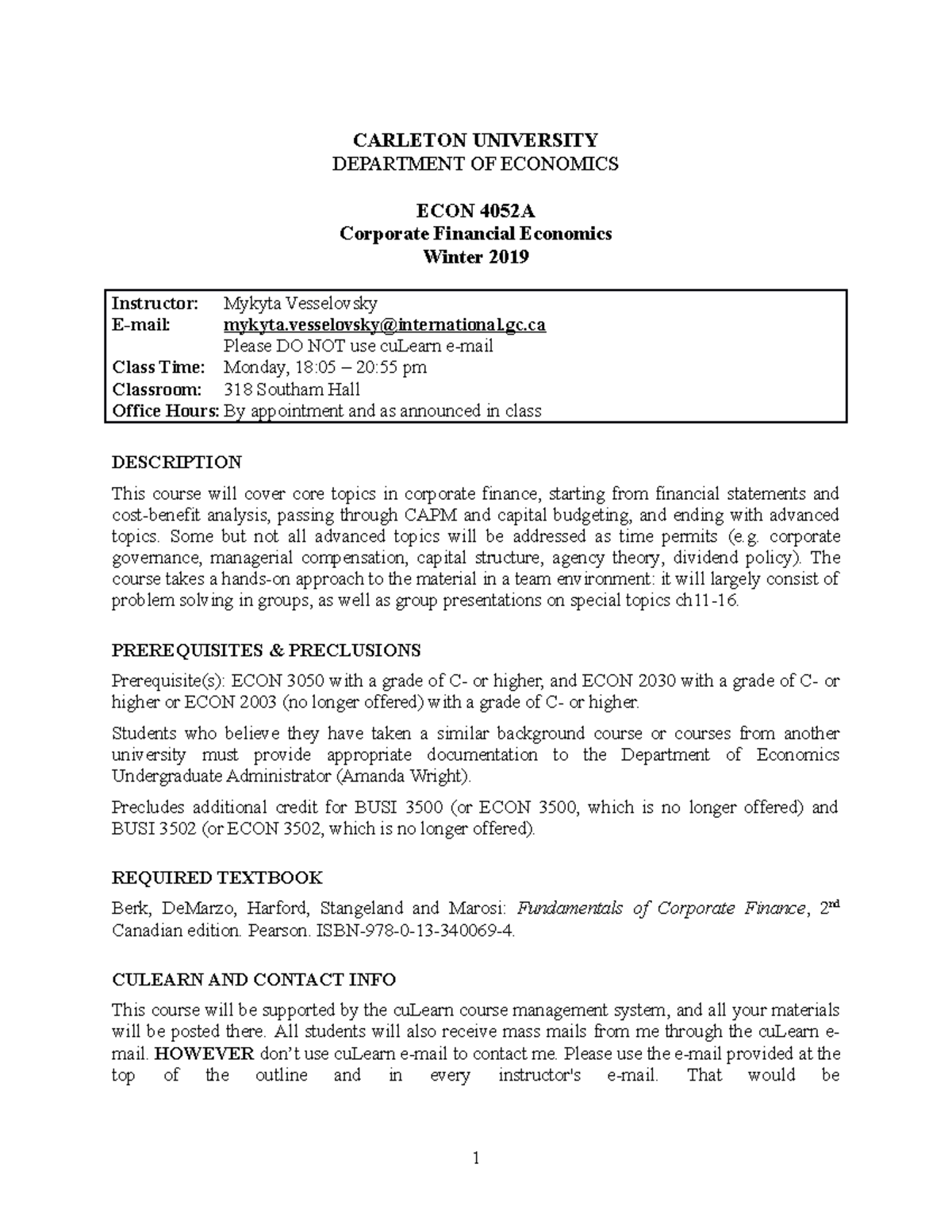 Econ 4052a MV w19 - Summary Econometrics - CARLETON UNIVERSITY ...