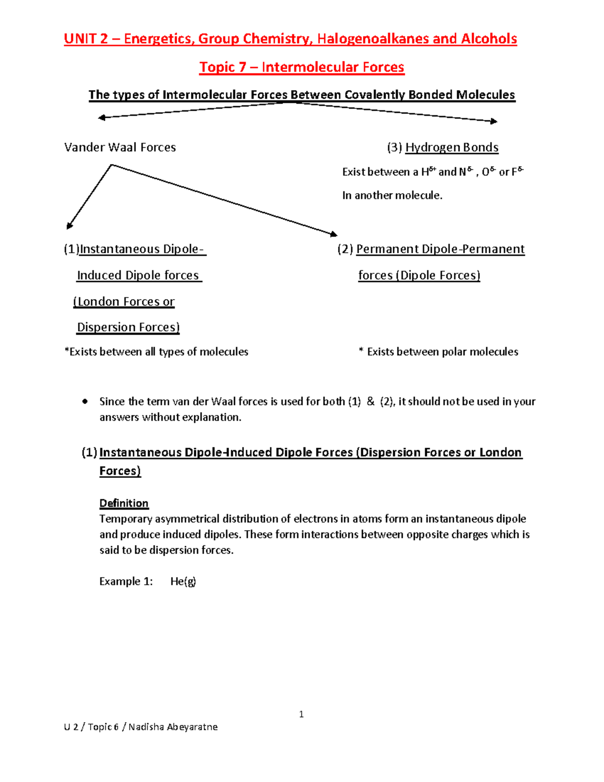 Unit 2 - Topic 7- Intermolecular Forces - 1 UNIT 2 – Energetics, Group ...