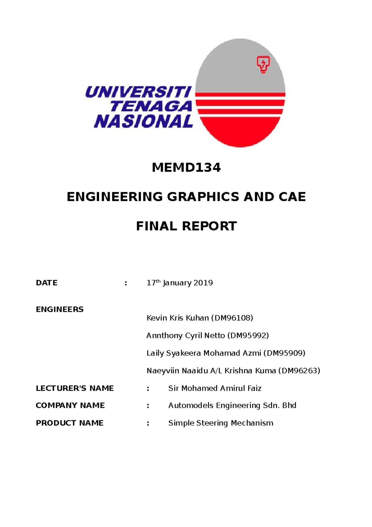 Report Graphics - MEMD134 ENGINEERING GRAPHICS AND CAE FINAL REPORT ...