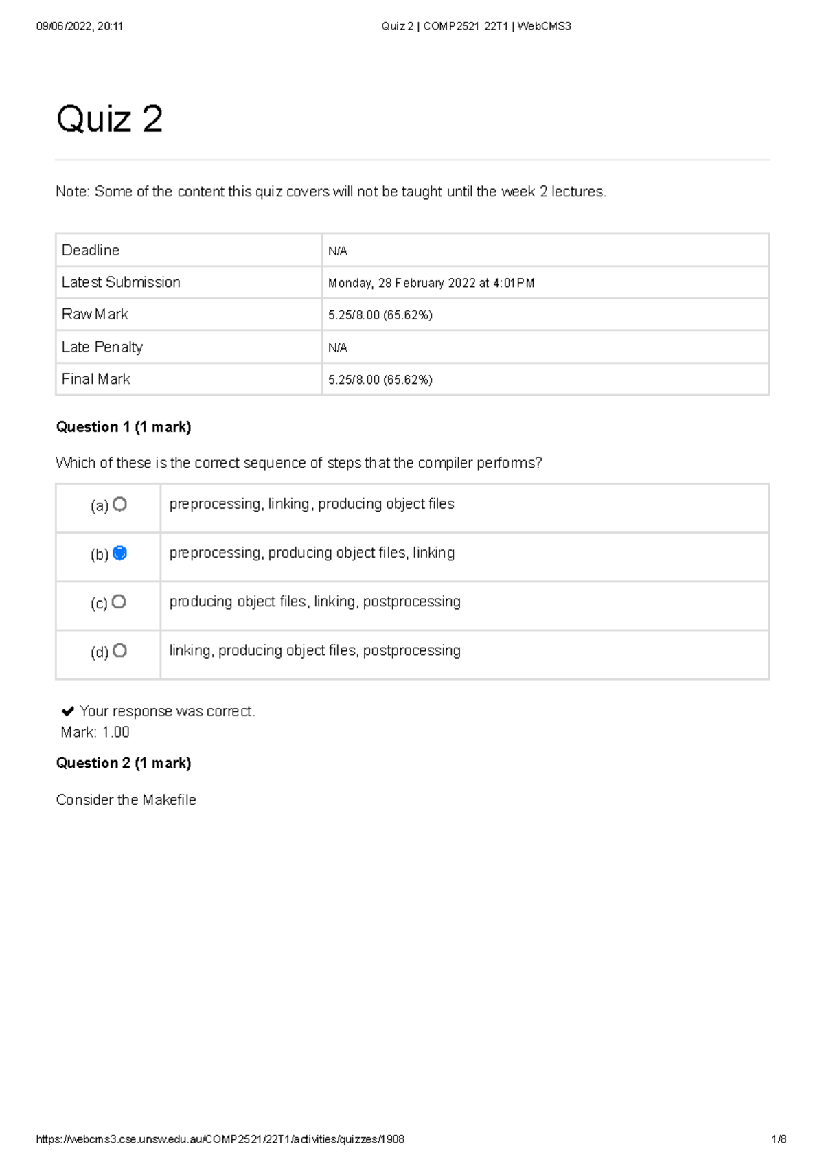 Quiz-2-COMP2521-22T1-Web CMS 3 - Quiz 2 Note: Some of the content this quiz covers will not be ...