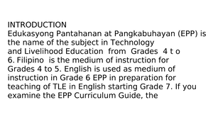 TLE-EPP - COURSE SYLLABUS IN TLE 1 – Edukasyong Pantahanan at Pangkabuhayan Course Title ...