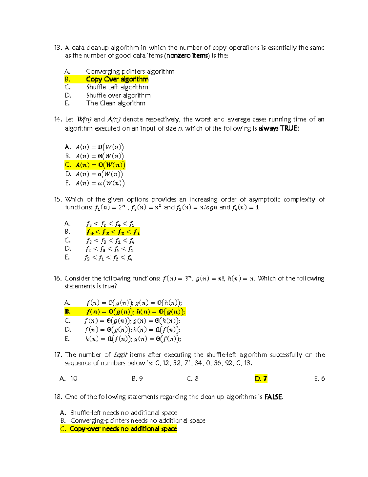4-Algorithms Quiz Solutions - 4 | P a g e Chapter 1 & 2 Revision Eng ...