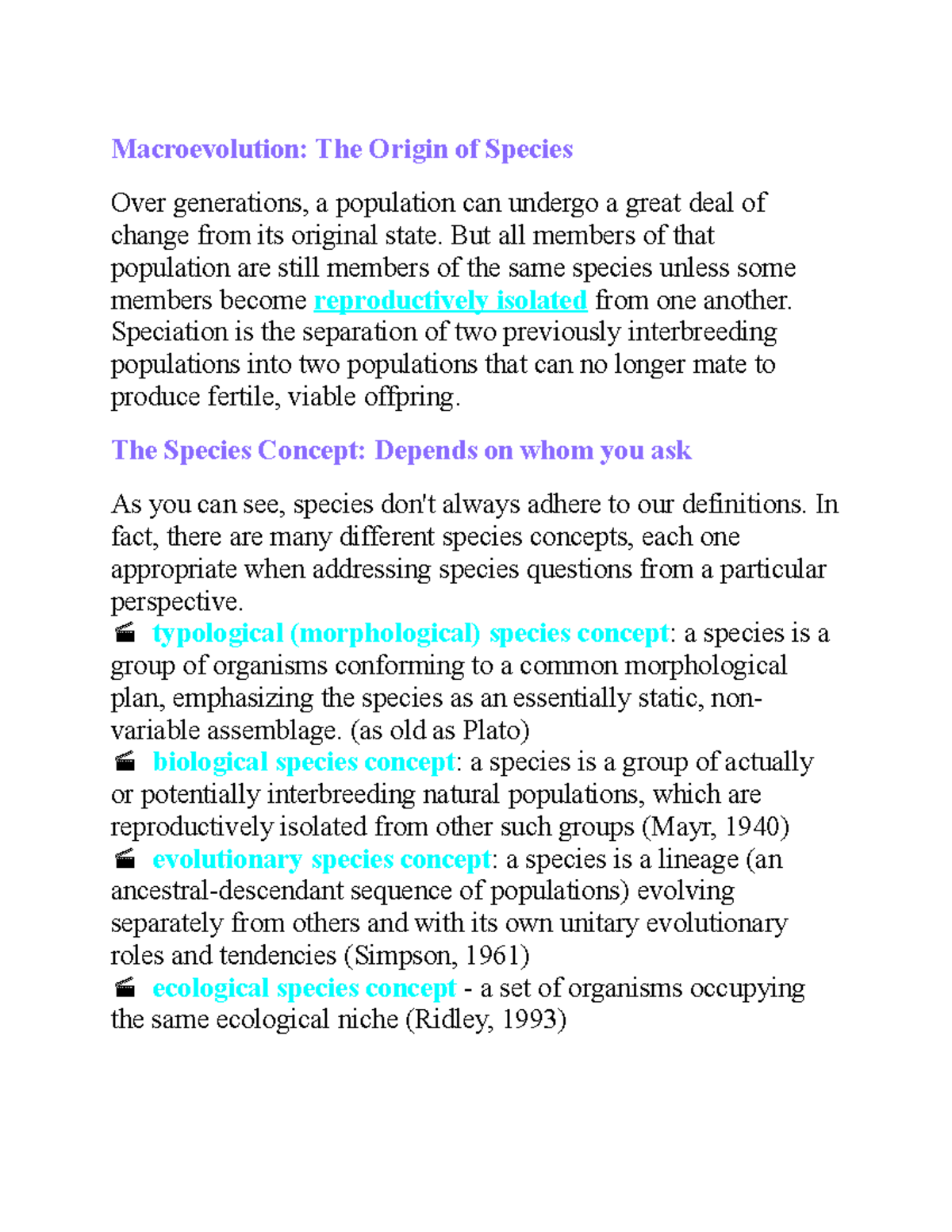 Lecture 8 - The Origin of Species (Chapter 24) - Evol & Biodivrsity ...