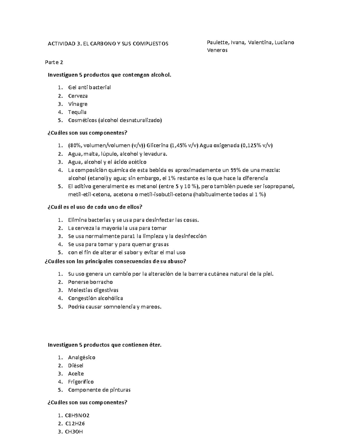 Act 3. carbono - ACTIVIDAD 3. EL CARBONO Y SUS COMPUESTOS Paulette ...