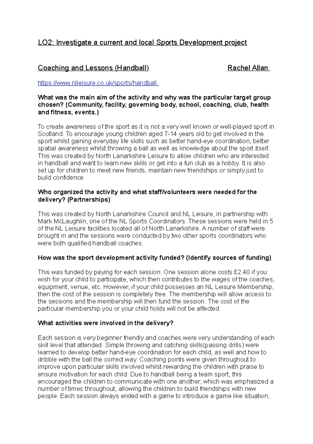 LO2 - LO2 - LO2: Investigate a current and local Sports Development ...