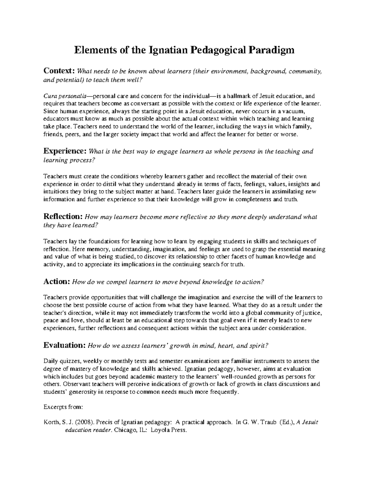 Elements of ignatian paradigm - Elements of the Ignatian Pedagogical ...