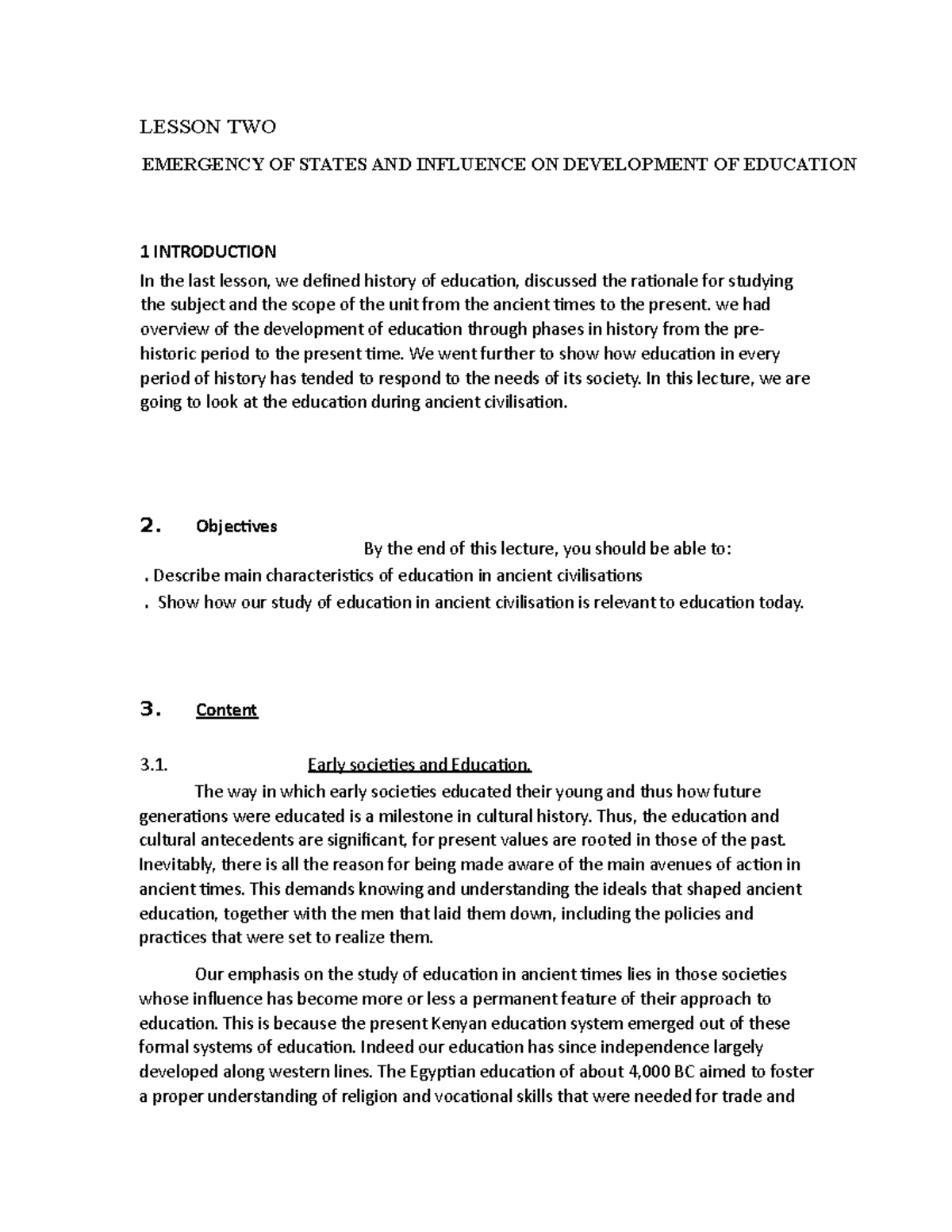 History - Lesson 2 - Lecture notes 1 - LESSON TWO EMERGENCY OF STATES ...