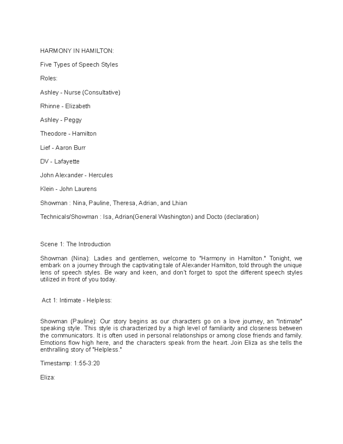 Harmony IN Hamilton - Script - HARMONY IN HAMILTON: Five Types of ...