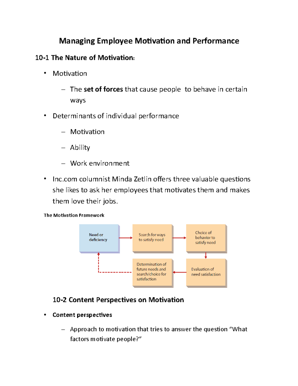 MGT chap 10 - MGT chap 10 - Managing Employee Motivation and ...