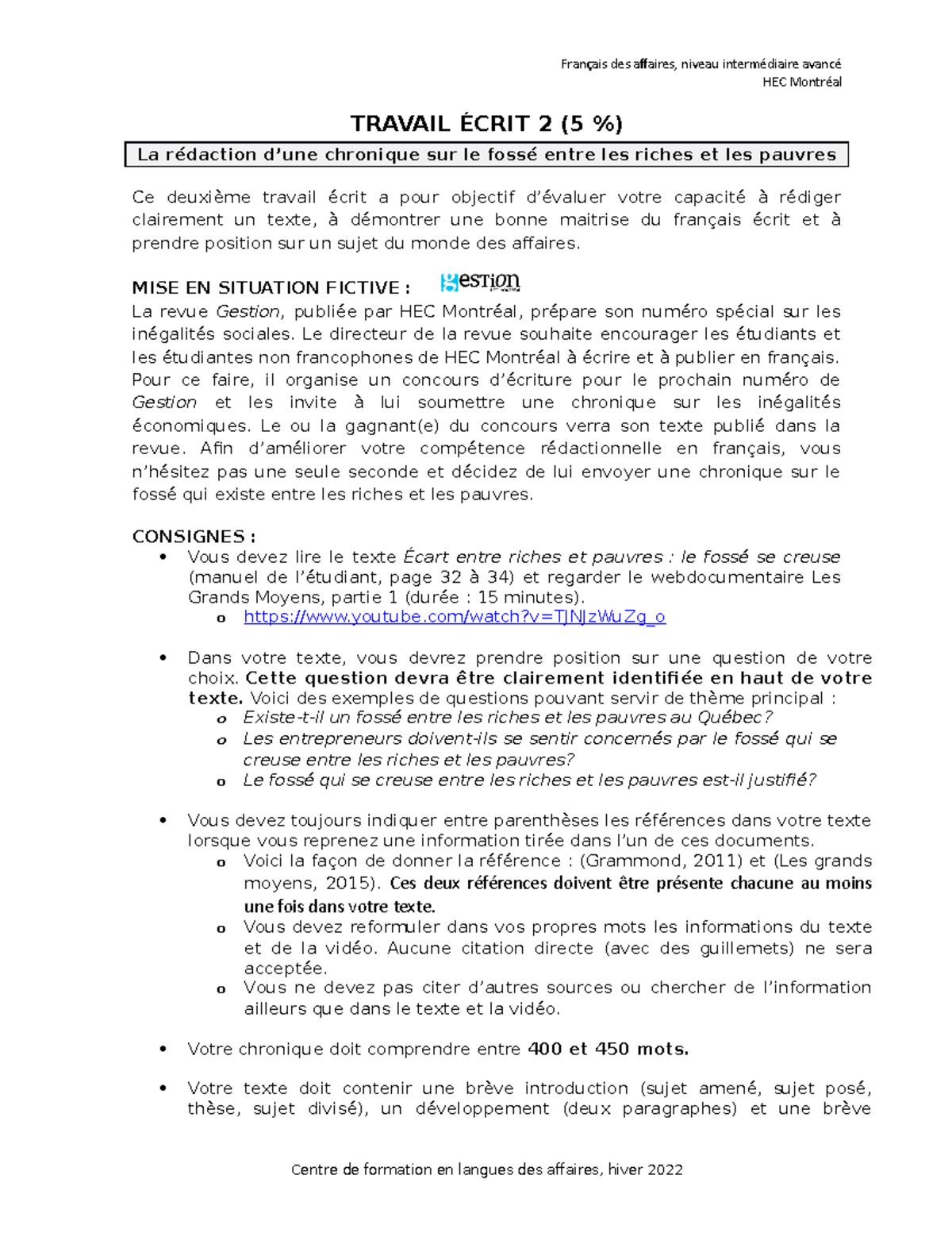 TP Écrit 2 H23 CD, CM - Travail Pratique - Français des affaires ...