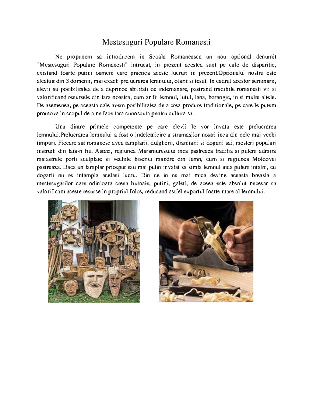 Proiect psiho - Mestesuguri Populare Romanesti Ne propunem sa ...