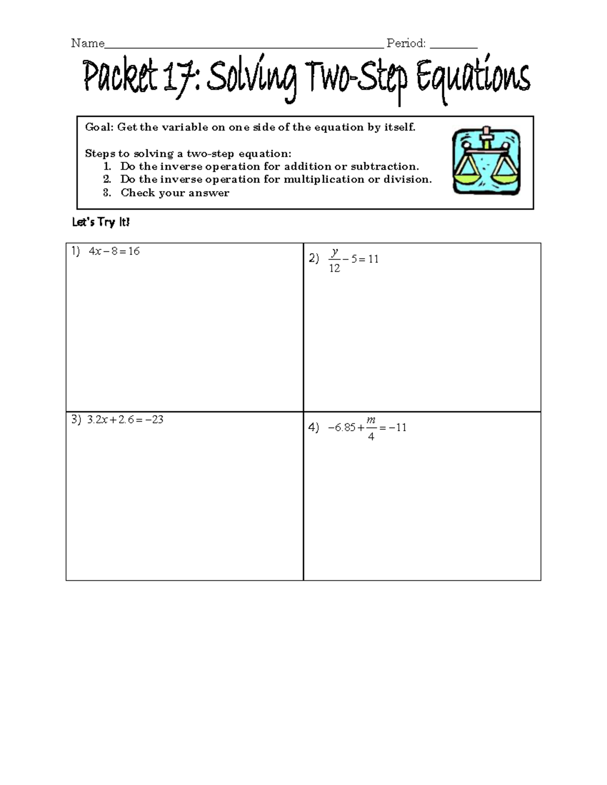 Algebra(2 step) - algebra - Name ...