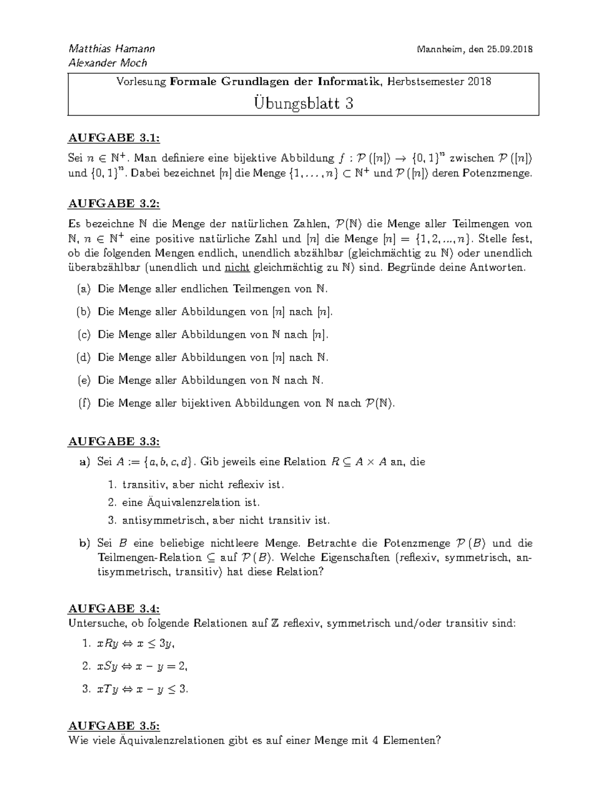 Blatt 03 - Übungsaufgaben von Formale Grundlagen der Informatik ...