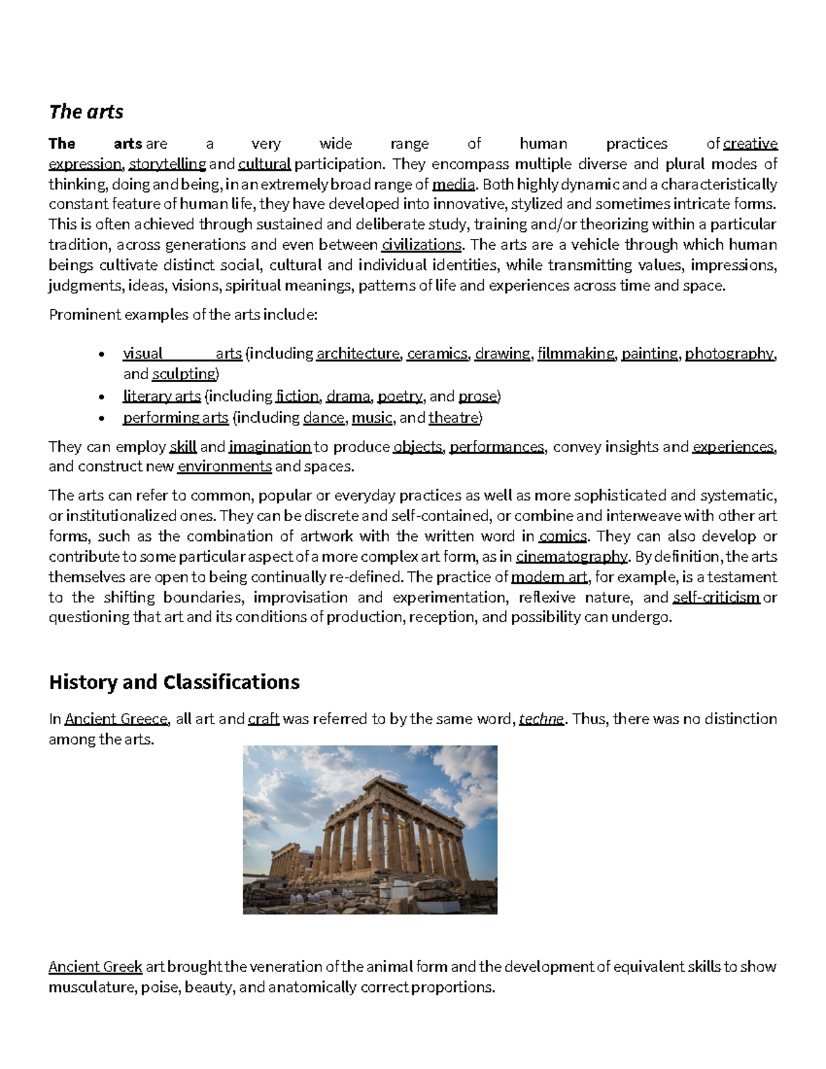 reading visual arts - The arts The arts are a very wide range of human ...