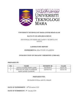 Organic chemistry - FACULTY OF APPLIED SCIENCE INDUSTRIAL HYGIENE AND ...