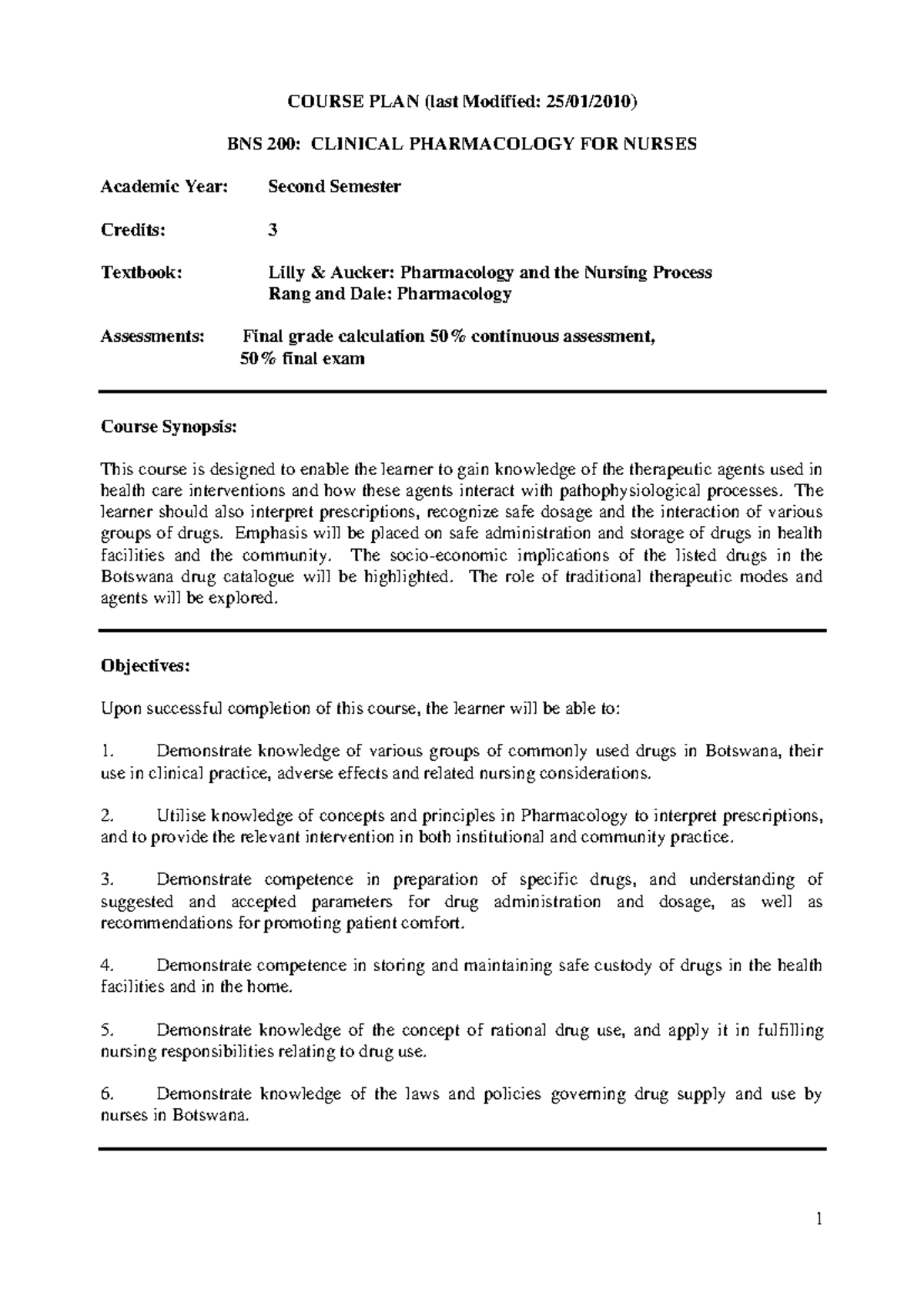 BNS 200 Course Outline - COURSE PLAN (last Modified: 25/01/2010) BNS ...
