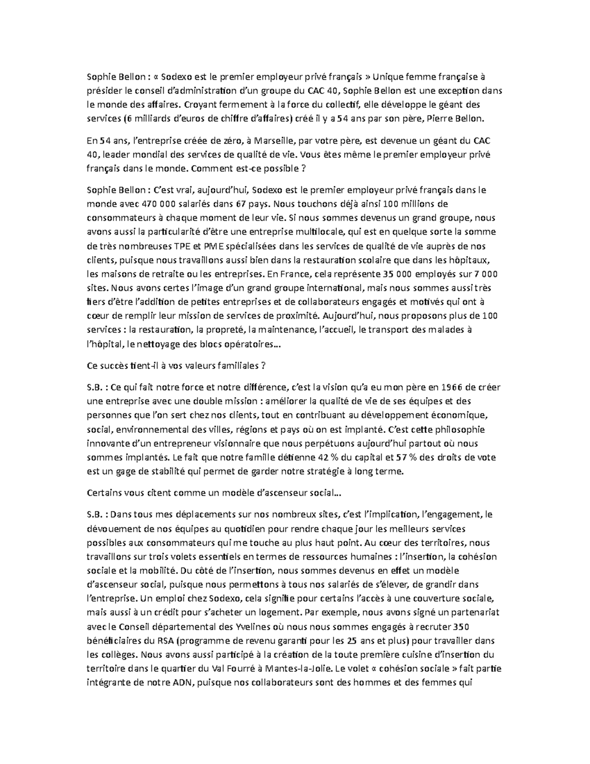Pratique question exam managament - Sophie Bellon : « Sodexo est le ...