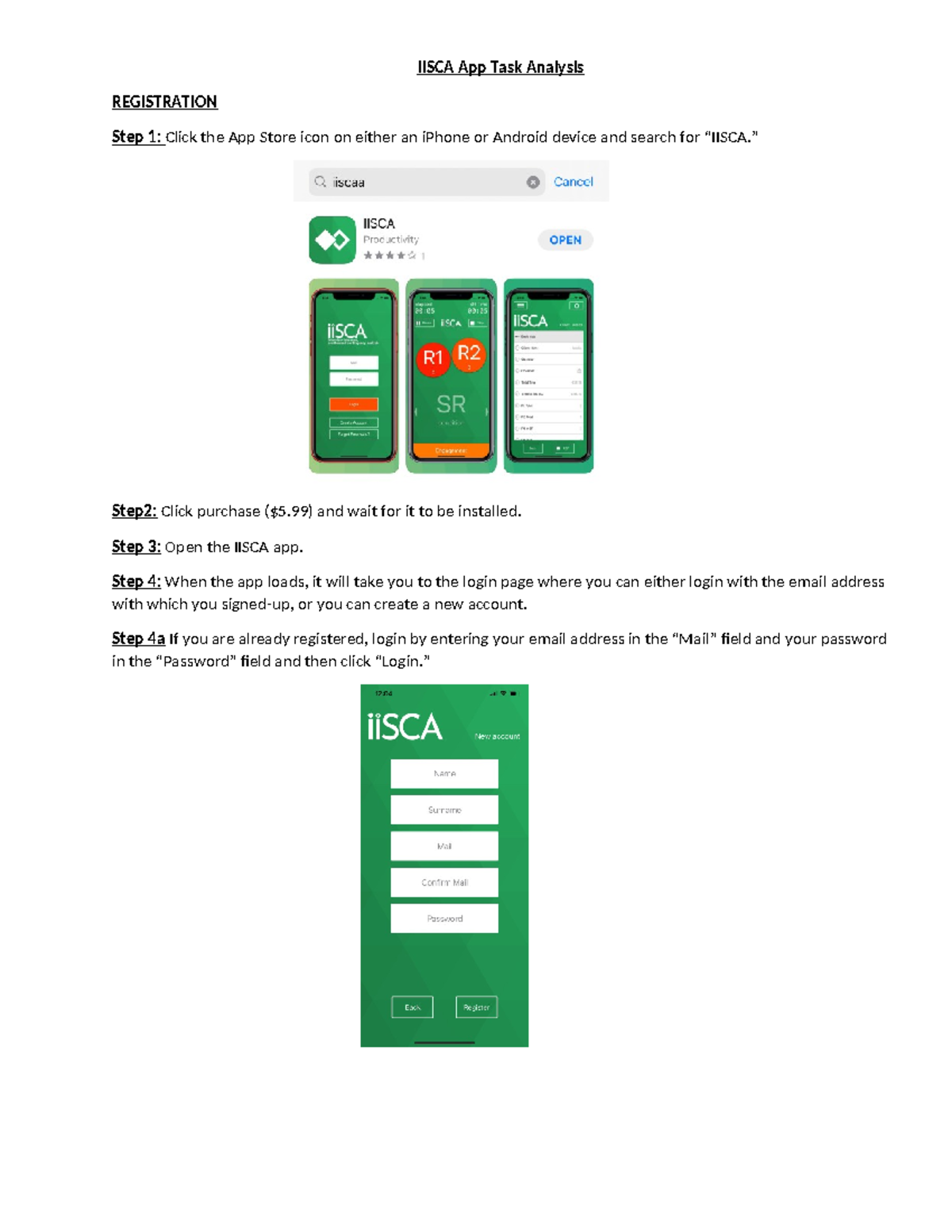 Iisca App Task Analysis - IISCA App Task Analysis REGISTRATION Step 1 ...