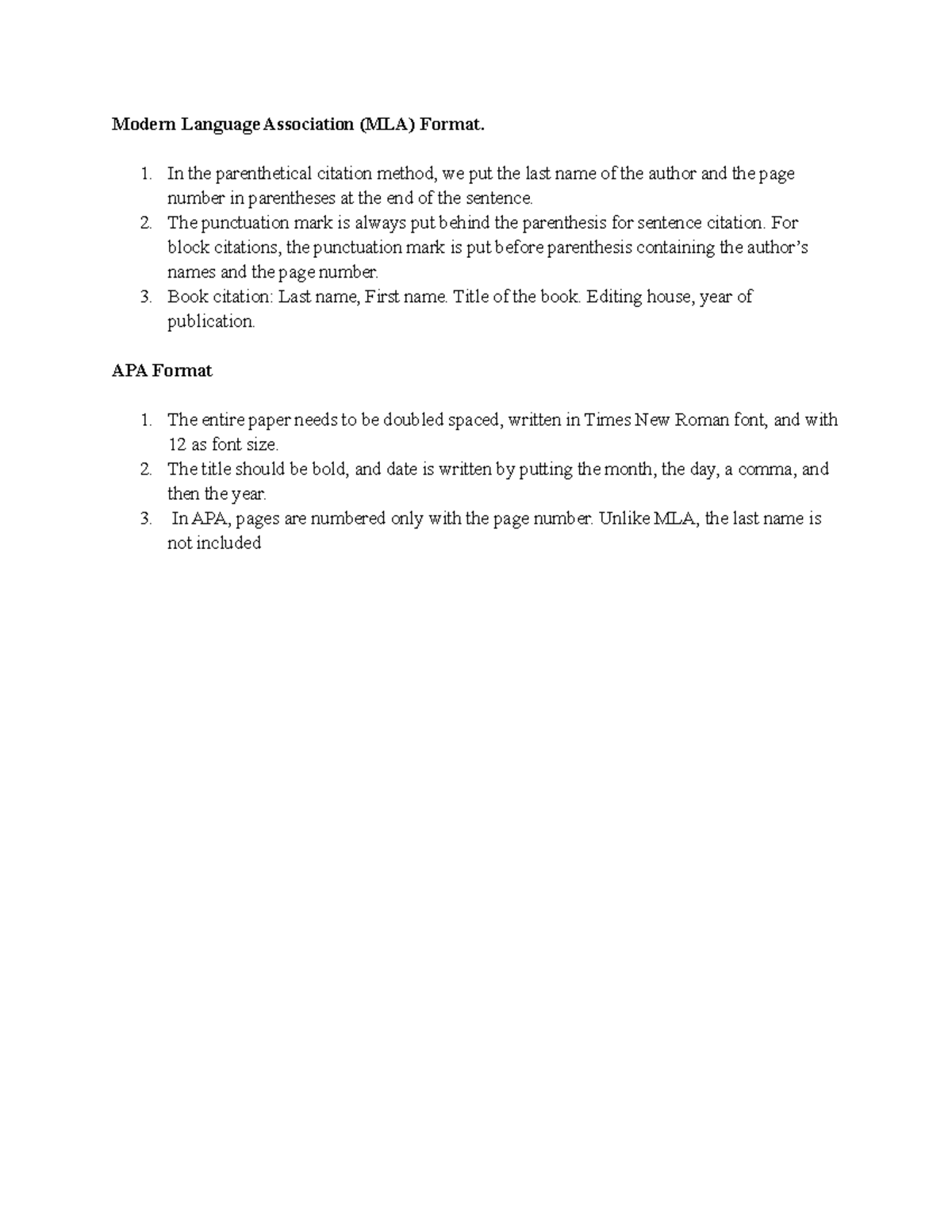 In-class Assignment - Modern Language Association (MLA) Format. In the ...