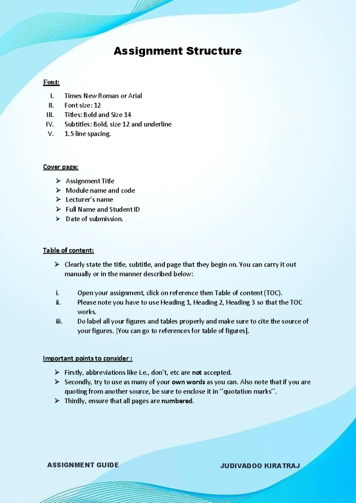 Assignment Structure- Kirat - Assignment Structure Font: I. Times New ...