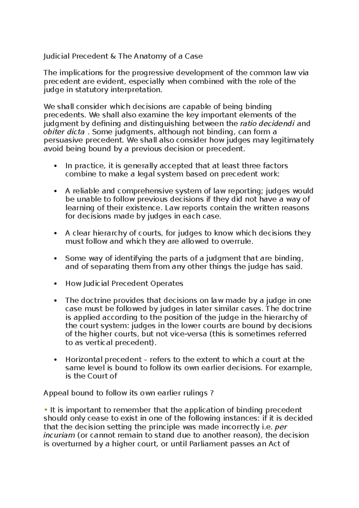 Judicial Precedent The Anatomy of a Case - Judicial Precedent & The ...