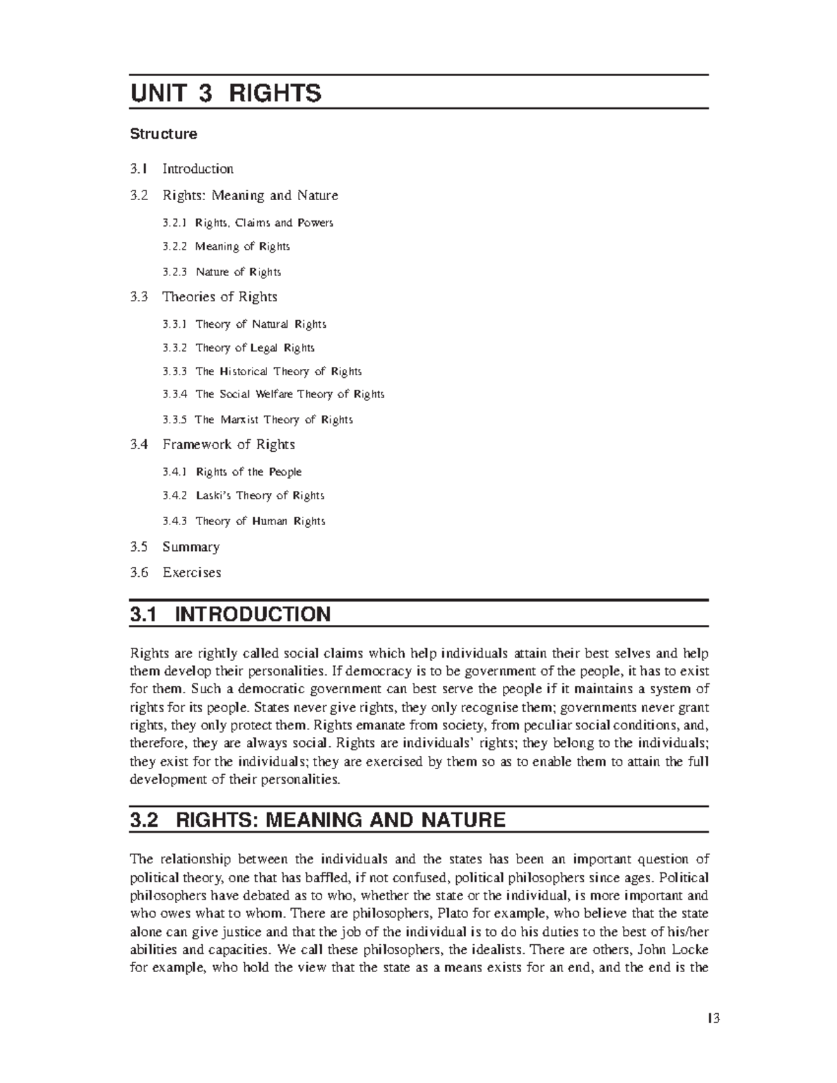 Unit 3 - Rights ( Political Theory) - UNIT 3 RIGHTS Structure 3 ...