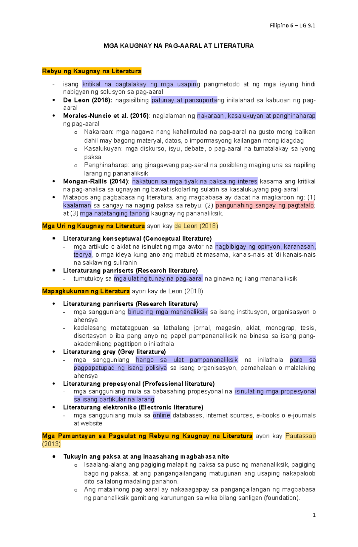 L9.1 Mga Kaugnay na Pag-aaral at Literatura - Filipino 6 – LG 9. MGA ...