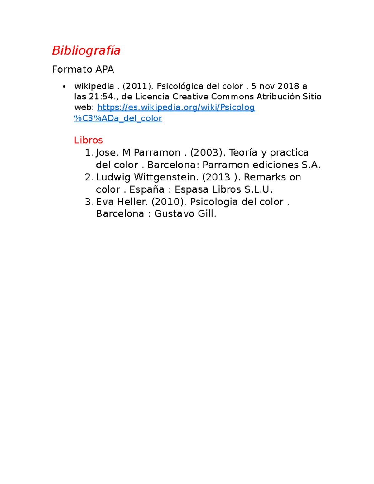 Psicologia del color - Nota: 8 - Bibliografía Formato APA wikipedia ...